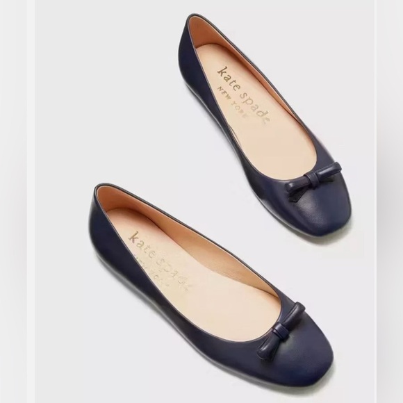 kate spade | Shoes | New Kate Spade Kiersten Leather Bow Flats Blazer Blue Mary Jane Slip On Sz ...